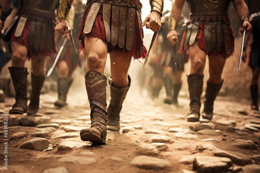 Imperial Strides: Downward Glance, Emphasizing the Sandaled Feet of ...