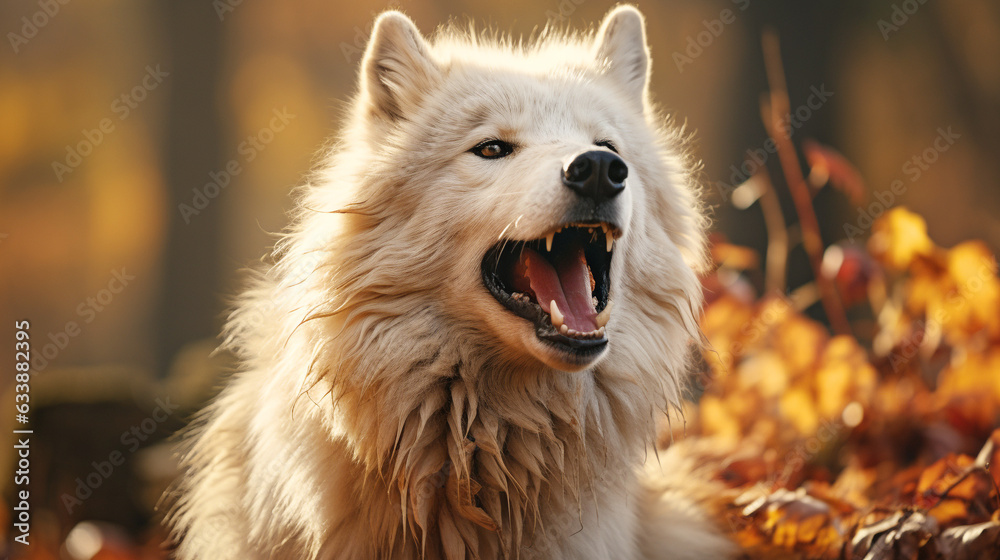 Arctic wolf howling purebred dog standing still Stock Photo | Adobe Stock
