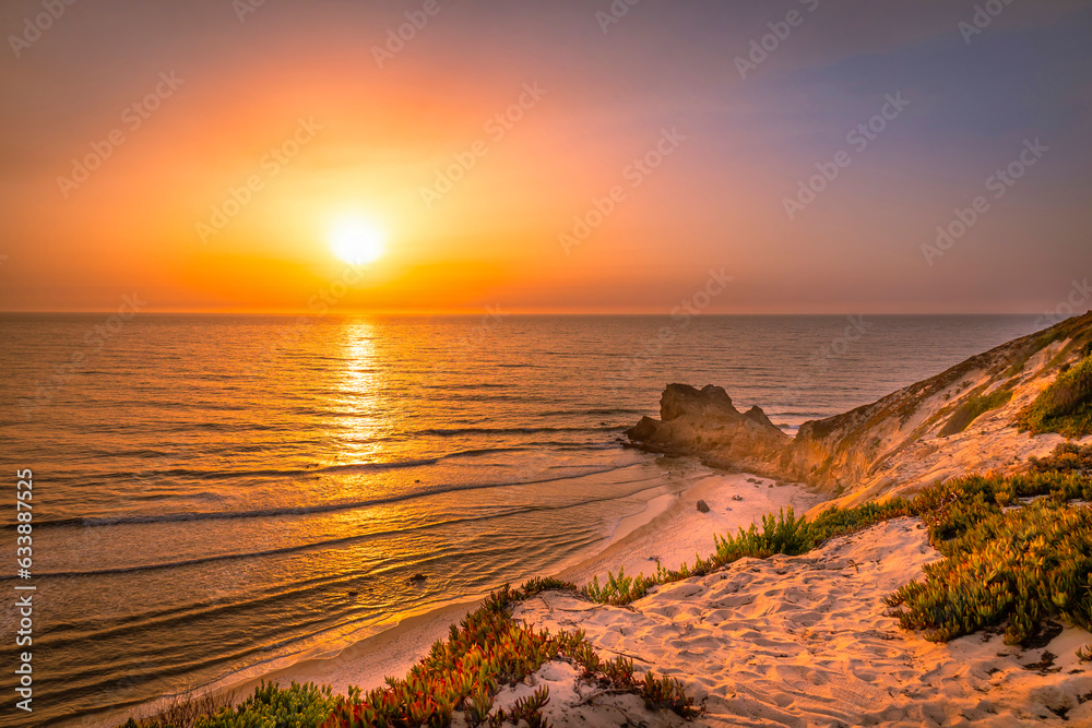 Beautiful sunset at the beach. Sunset at the portuguese beach of ...