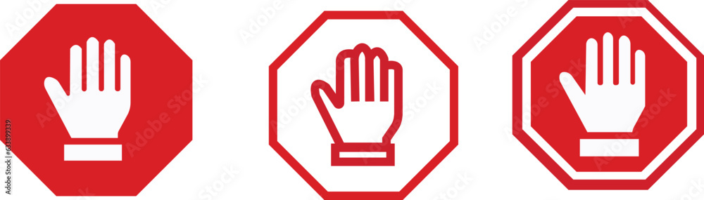STOP! set of Red octagonal stop hand sign for prohibited activities. Do ...