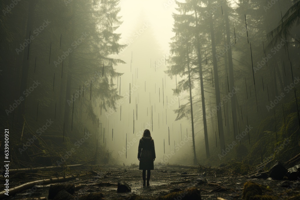 Forest Veil Unveiled: A Person or Pair Amid Fog-Embraced Trees ...