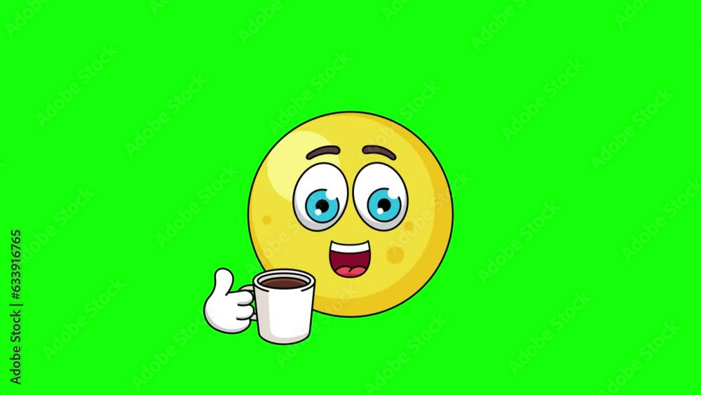 Yellow emoticon with drinking coffee style, emoji emoticon animation ...