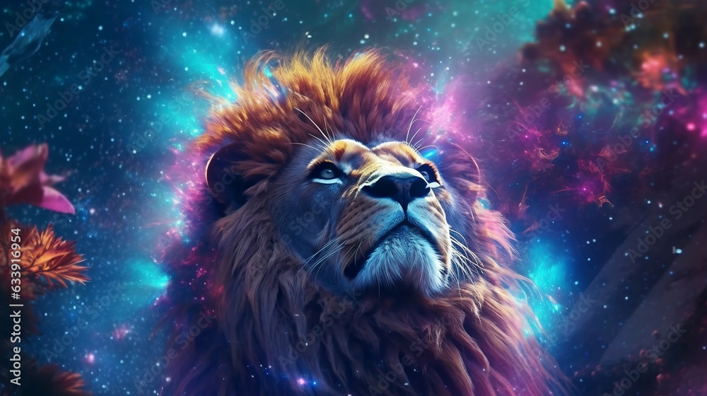 cosmic, lion, animal, cosmic animal, spirituality, ai art Stock Photo ...