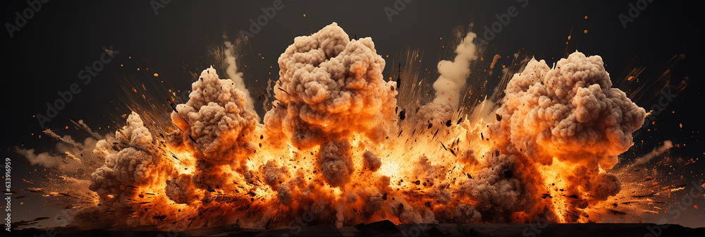 Explosion with red flames and rising smoke. captured in frames with a ...