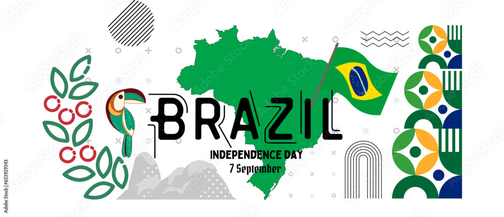 Brazil national day banner design. Brazilian flag and map theme with ...