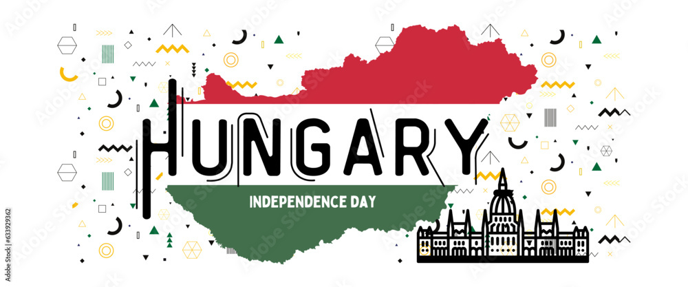 Hungary national day banner design. Hungarian flag and map theme with ...