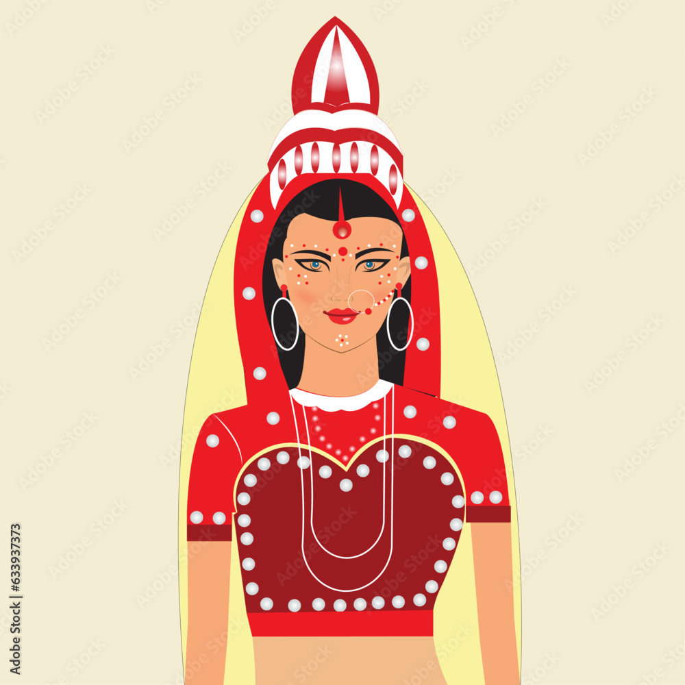 Vector illustration of Bengali woman wearing bridal traditional dress ...