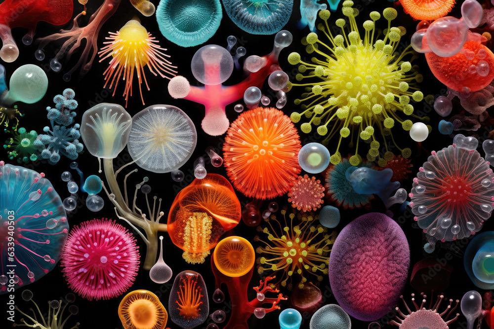 Colorful variety of microorganism inside petri dish plate in laboratory ...
