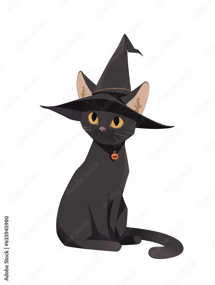 cute cat, a cat wearing witch hat, halloween, Generativa AI Stock ...