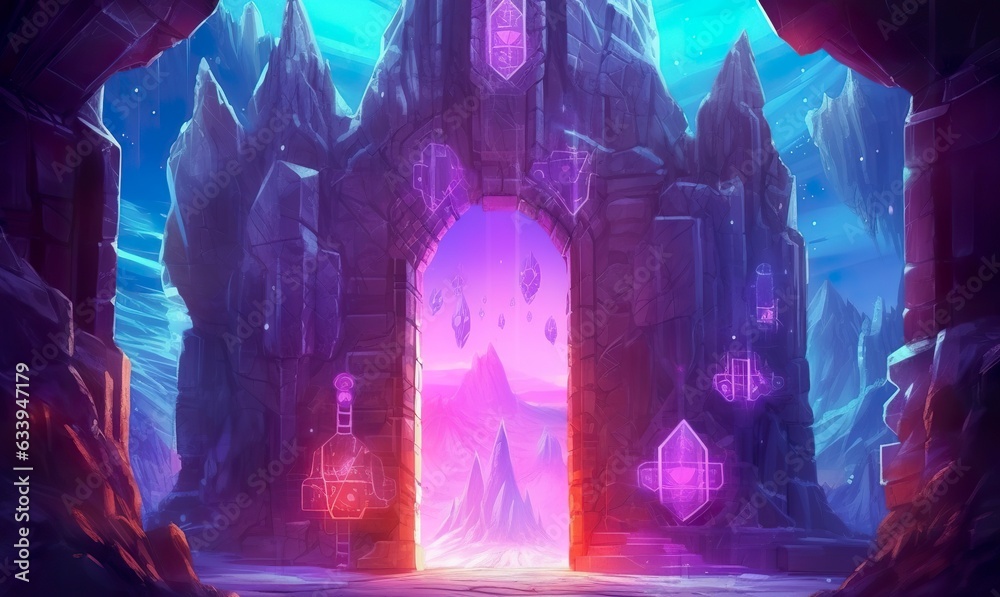 Fantasy night landscape with magical power, ancient stones with magical ...