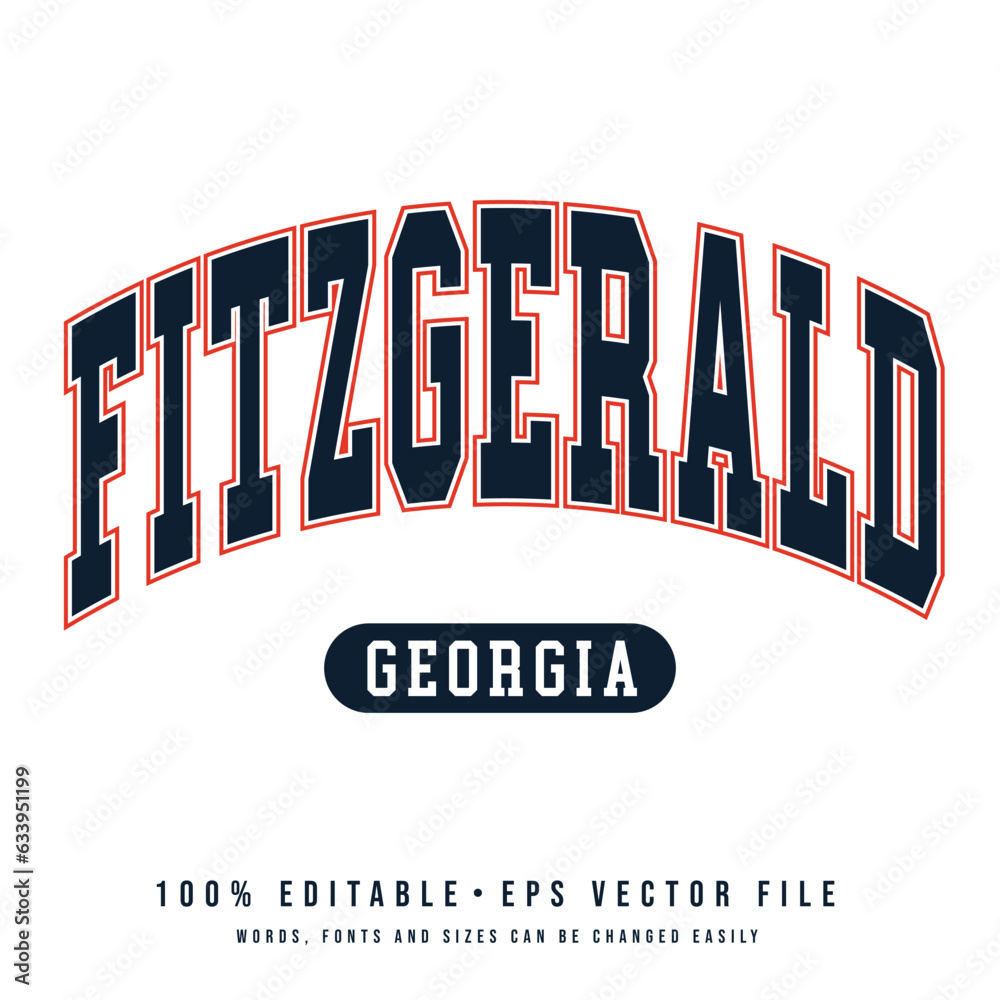 Fitzgerald text effect vector. Editable college t-shirt design ...