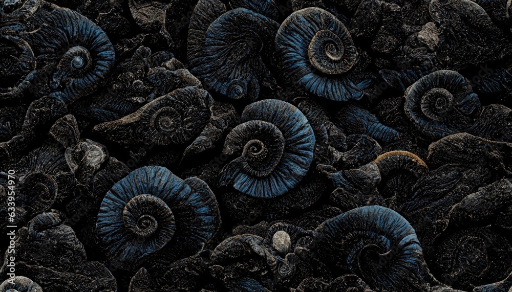 Seamless texture of elaborate and unique calcified blue ammonite sea ...