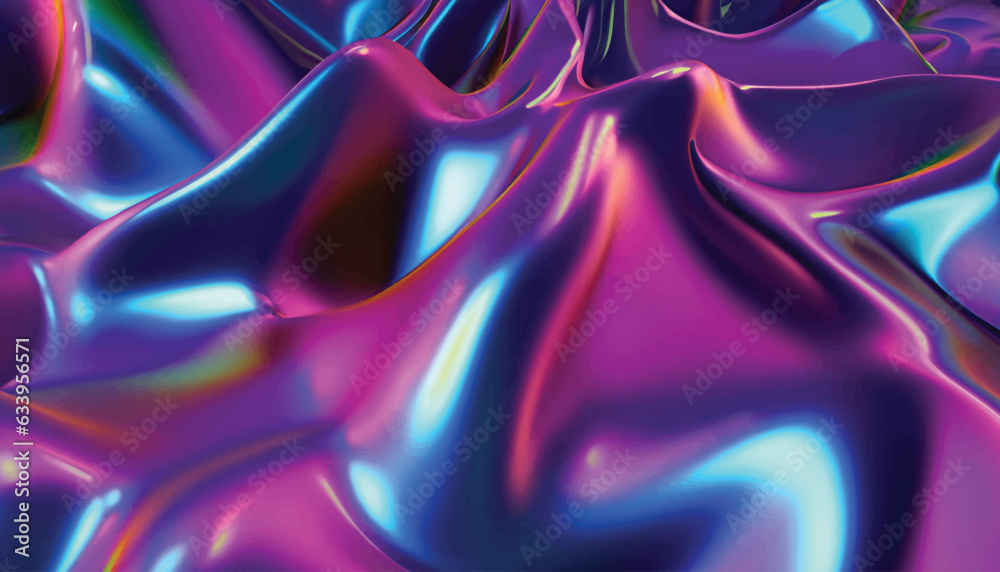 3d render, abstract background, iridescent holographic foil, metallic ...