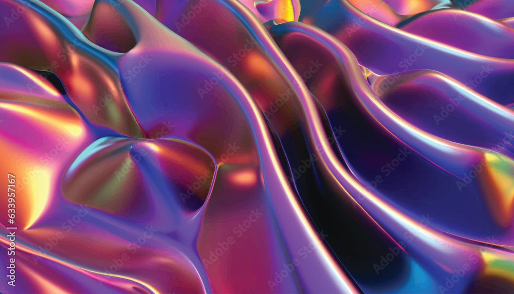 3d render, abstract background, iridescent holographic foil, metallic ...