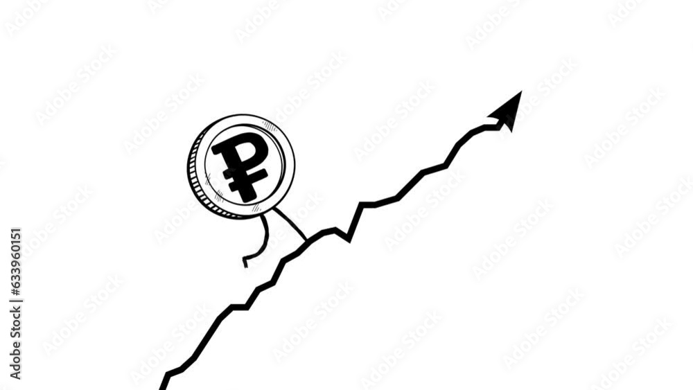 Russian rouble coin still goes up seamless loop animation black and ...