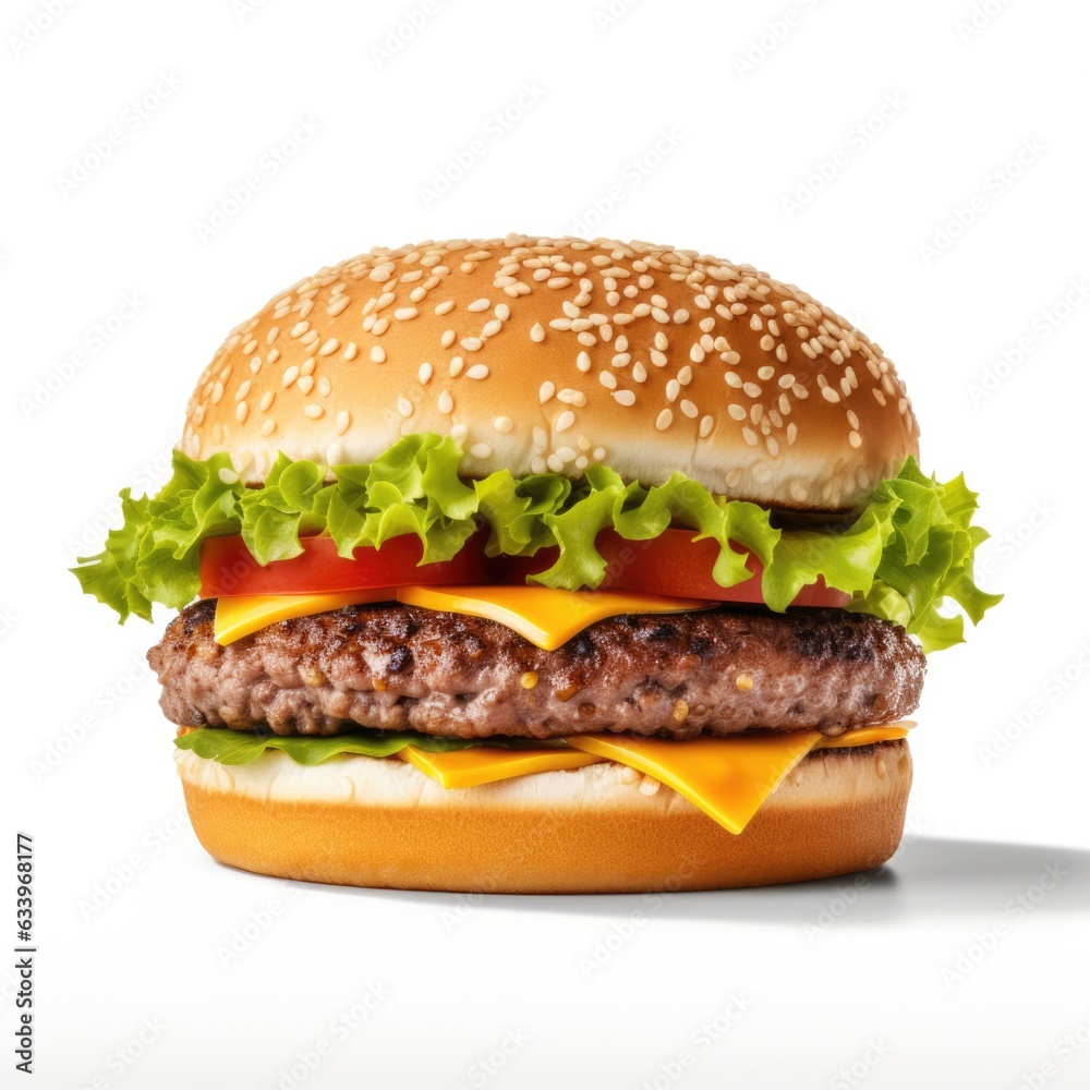 Cheeseburger on plain white background - product photography Stock ...