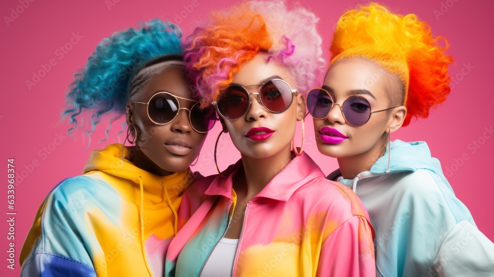 group of portrait female fashion cloth stylish costume colour hair ...