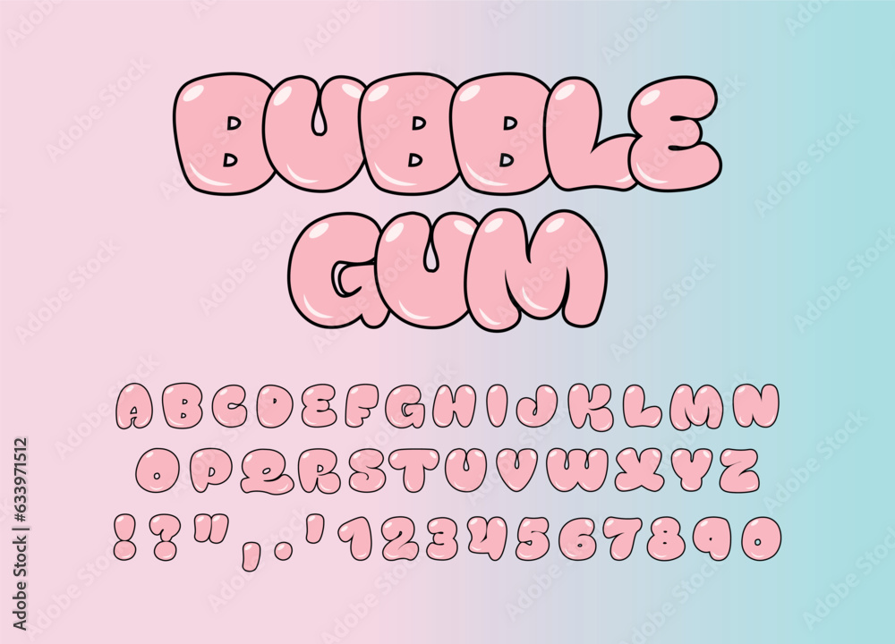 Bubble gum letters font, 3D bubble letters, pink bubble balloon cartoon ...