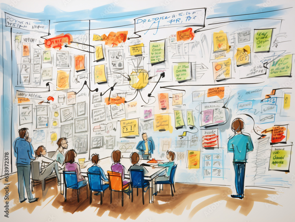 An image of a brainstorming session in progress with notes and sketches ...