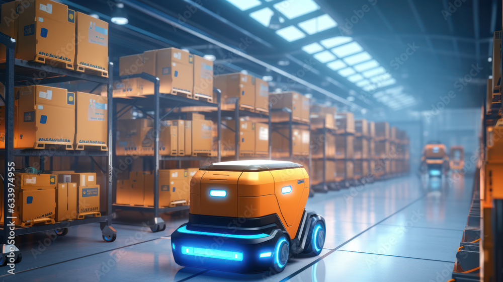 Automated Retail Warehouse AGV Robots with Infographics Delivering ...