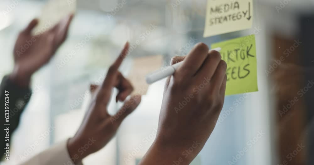 People, hands and writing in schedule strategy, planning or ...