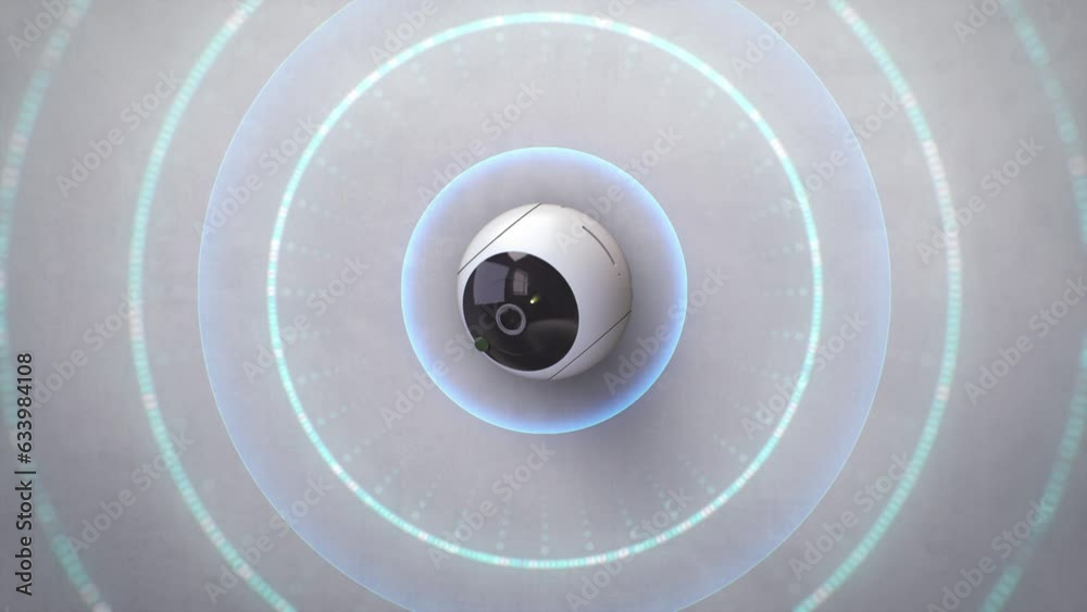 Rotating security camera with AI recognition installed on the wall. 3D ...