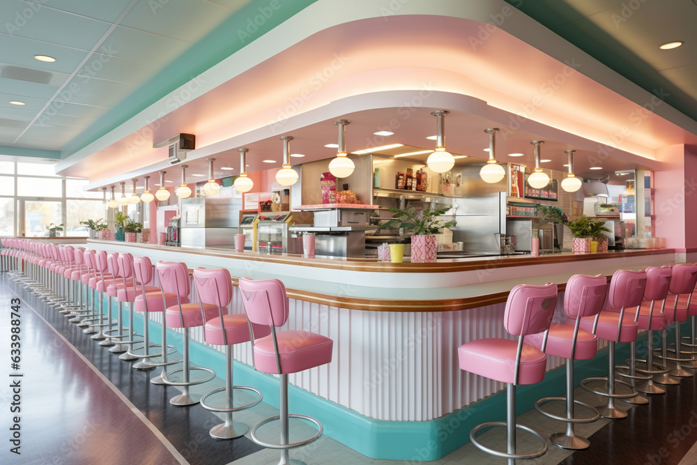 Craft a retro-chic diner with pastel-colored Formica countertops, vinyl ...