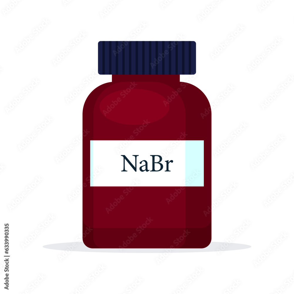 NaBr sodium bromide in dark container cartoon vector illustration ...