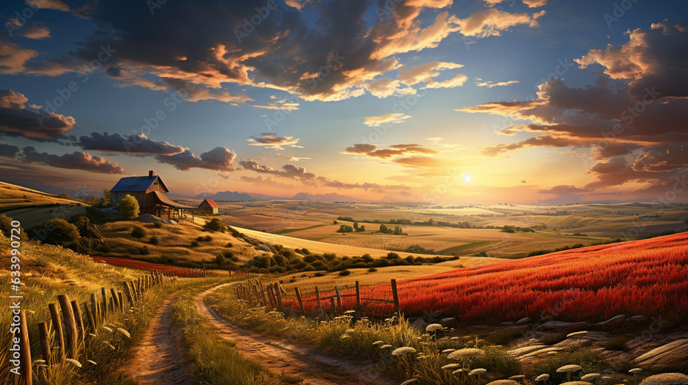 Rural Beauty: A picturesque countryside scene featuring a rustic barn ...