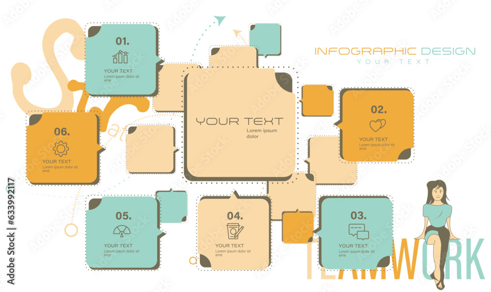 Vetor de Infographic 6 Steps Modern Mind map diagram with Icons, vector infographic. stock ...