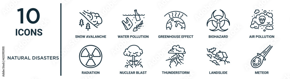 natural disasters outline icon set such as thin line snow avalanche ...