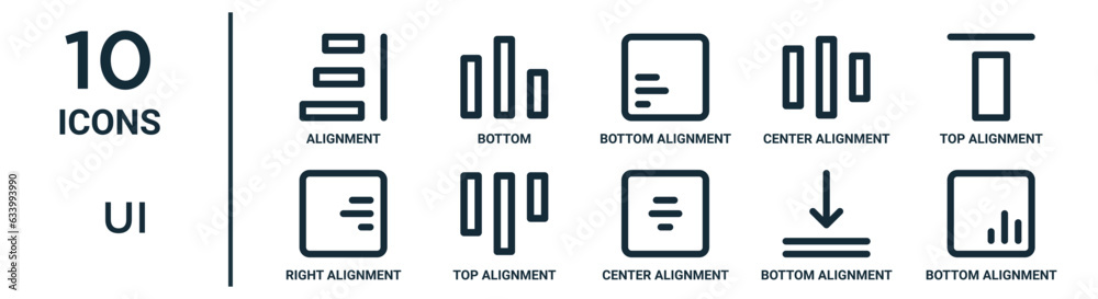 ui outline icon set such as thin line alignment, bottom alignment, top alignment, top bottom ...