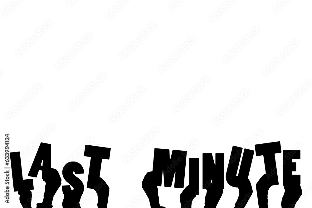 Digital png illustration of hands with last minute text on transparent ...