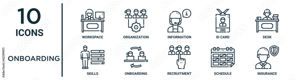 onboarding outline icon set such as thin line workspace, information ...