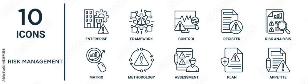 risk management outline icon set such as thin line enterprise, control ...