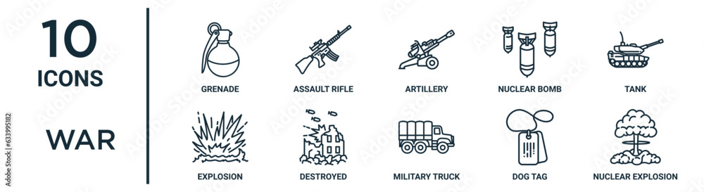 war outline icon set such as thin line grenade, artillery, tank ...