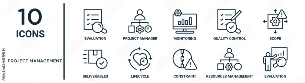 project management outline icon set such as thin line evaluation ...