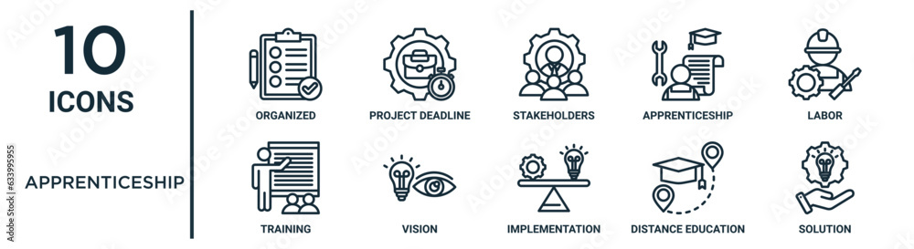 apprenticeship outline icon set such as thin line organized ...