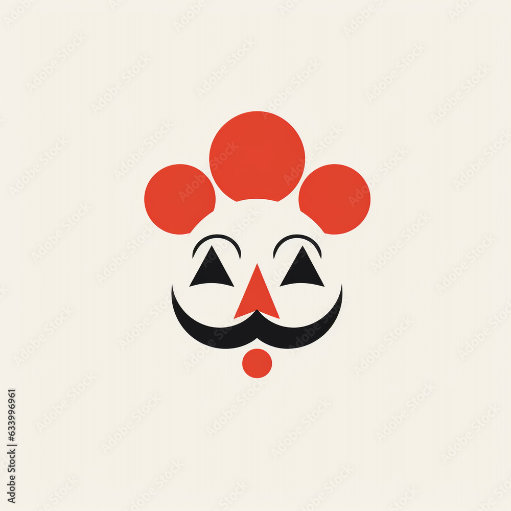 logo of a clown with red clown nose, happy, minimal, style of Japanese ...