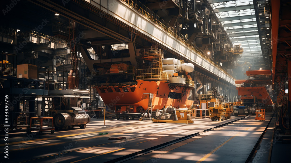photograph of Assembly shop, shipyard for the assembly of cruise liners ...