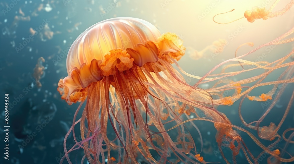 Realistic illustration of a jellyfish underwater closeup. Beautiful ...