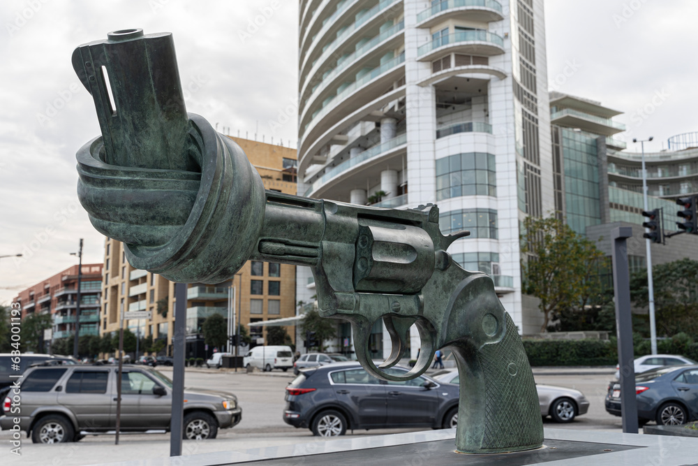 A large sculpture in Zaitunay Bay Beirut of a Colt Python 357 Magnum ...