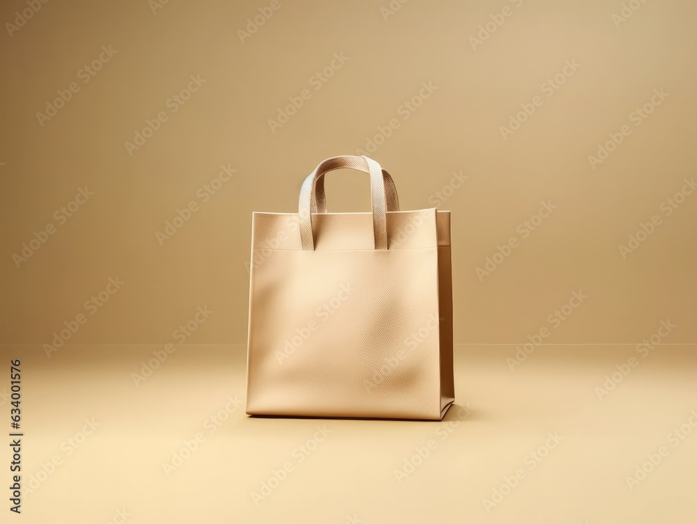 Empty beige tote bag mockup isolated on beige light background, blank ...