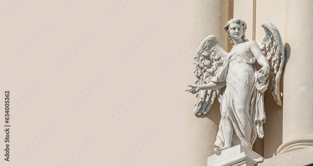 Vienna, Austria - Banner with a statue of sensual Renaissance Era angel ...