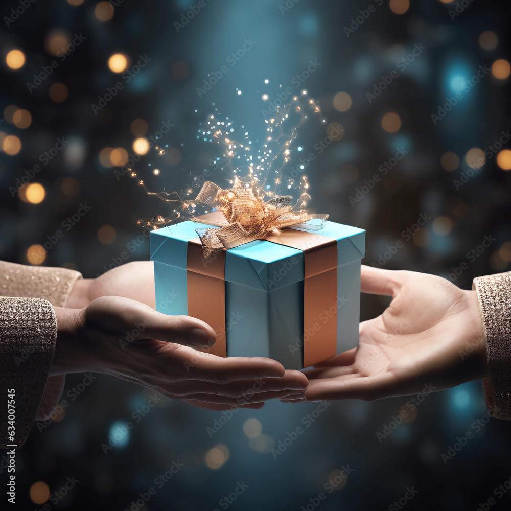 The robot holding gift boxes, Gifts of science and technology ...