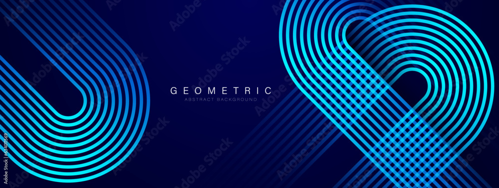 Abstract blue glowing geometric lines on blue background. Modern shiny ...