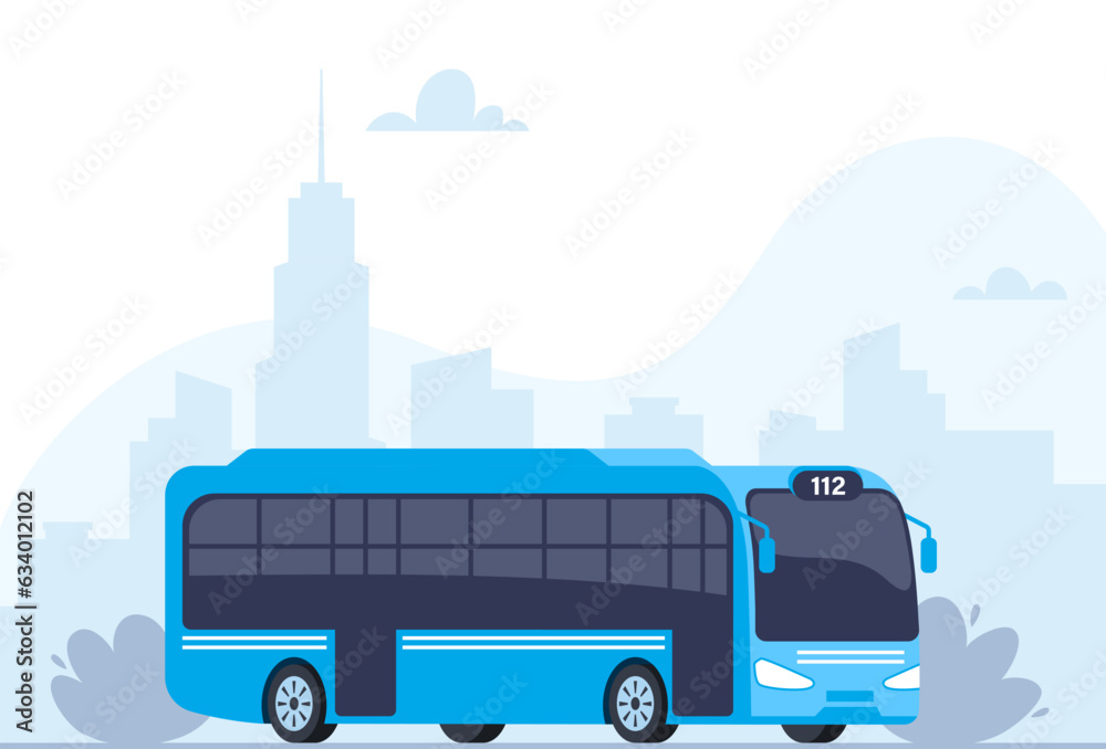 Blue City bus. Passenger transport side view. Public transport on city ...