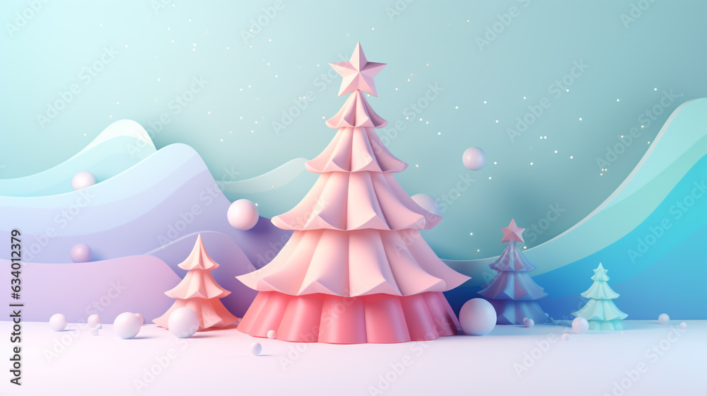 Christmas tree 3D gradient pastel background with generate Ai Stock ...