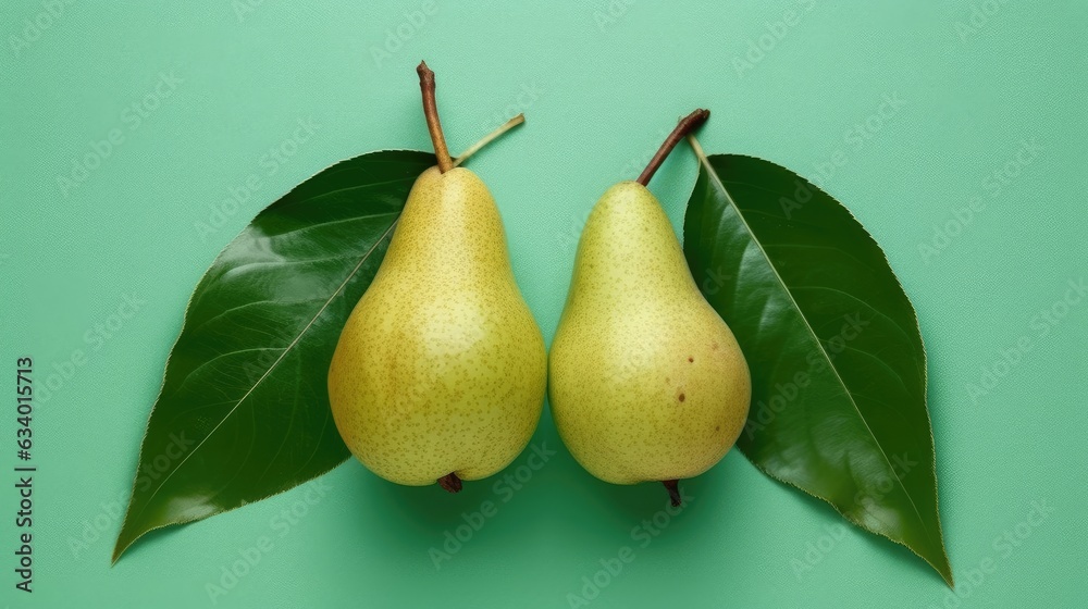 Realistic illustration of a pear tree with leaves. Ripe pear pattern ...