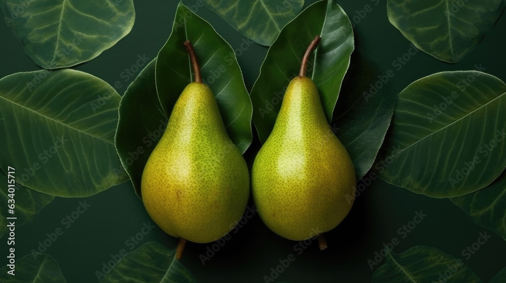 Realistic illustration of a pear tree with leaves. Ripe pear pattern ...